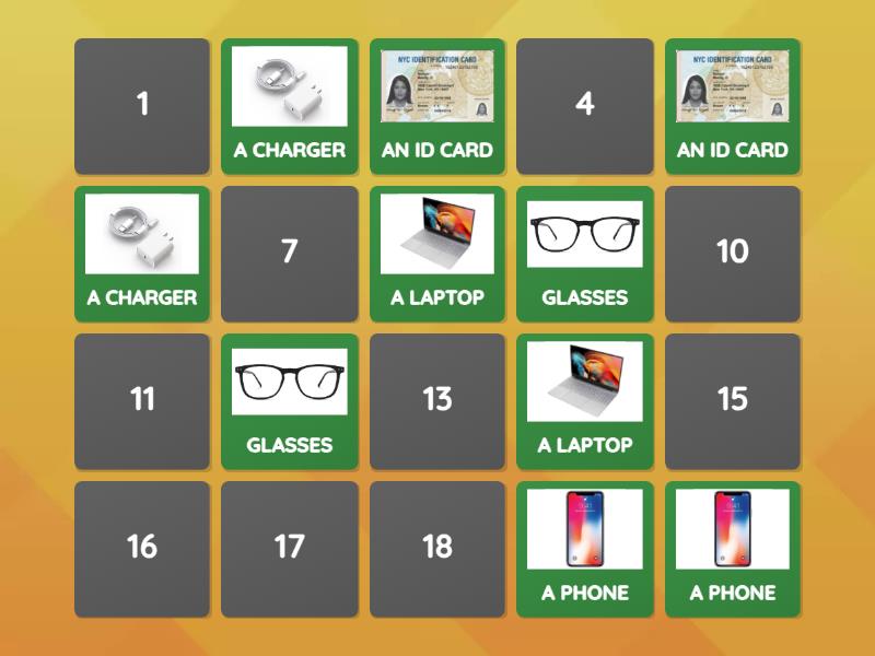 COMMON OBJECTS MEMORY GAME - Matching pairs