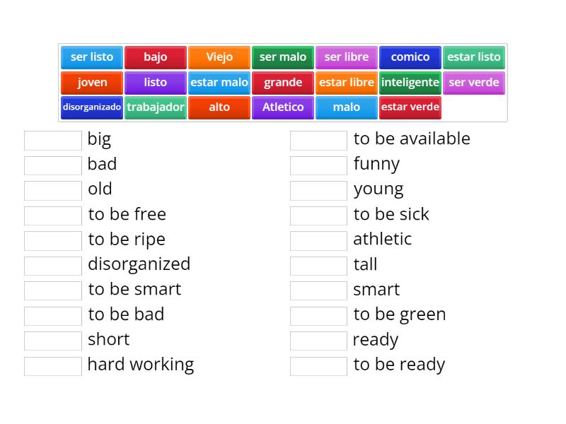 Los adjetivos con ser y estar - Match up