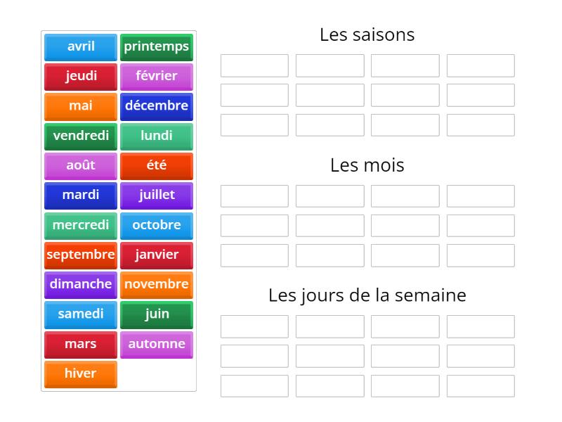 Les saisons les mois et les jours de la semaine - Ordenar por grupo