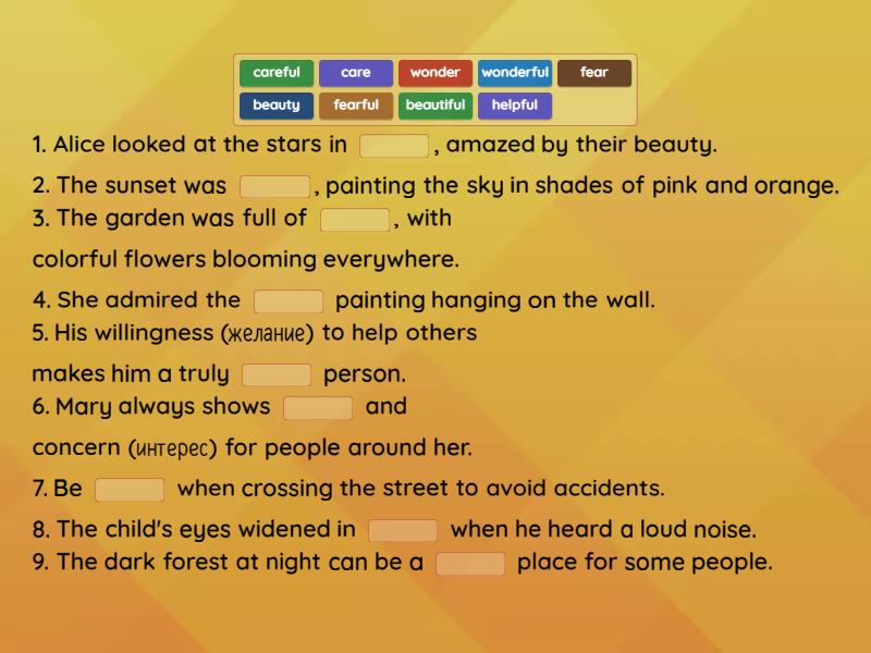 Ff5 Unit 10 (nouns & adj-ful) - Complete the sentence