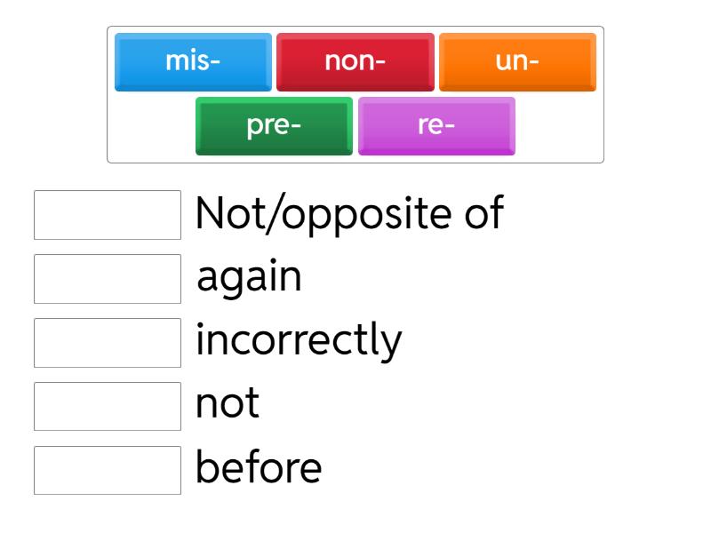 prefixes week 2 - Match up