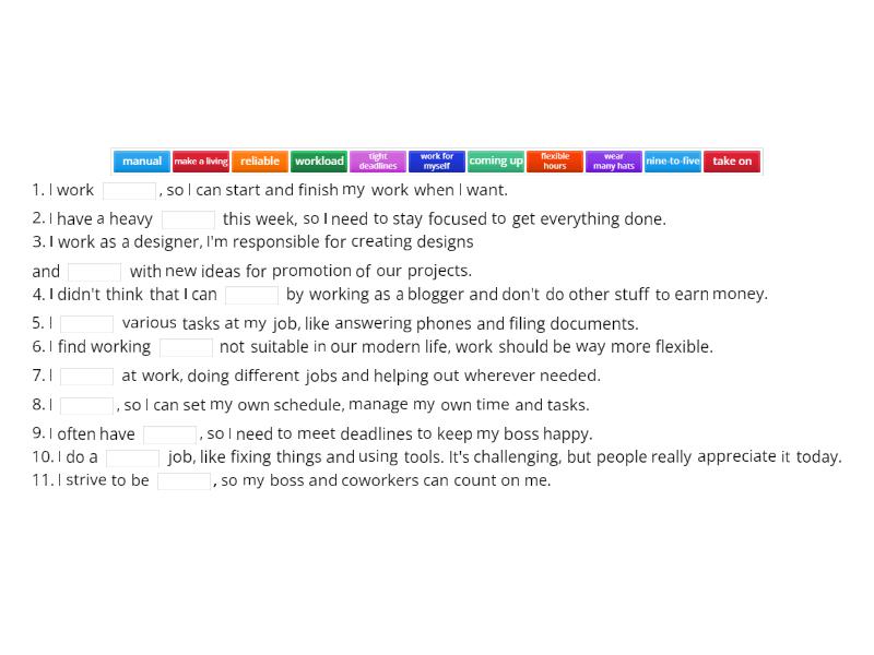 Work statements - Complete the sentence