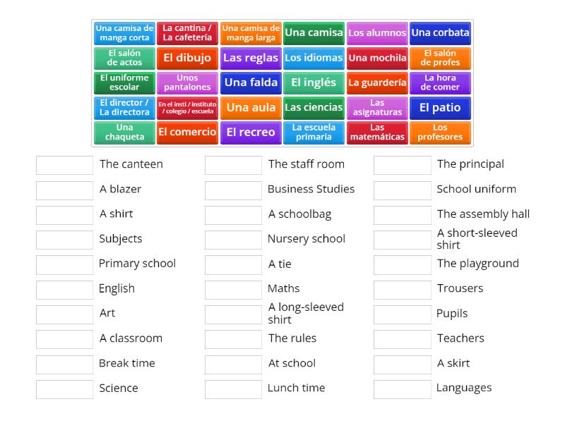El colegio GCSE Spanish - Match up
