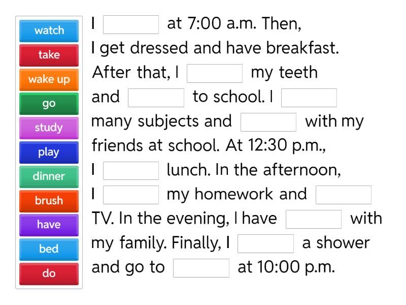 PRESENT SIMPLE TENSE: DAILY ROUTINES - Complete the sentence