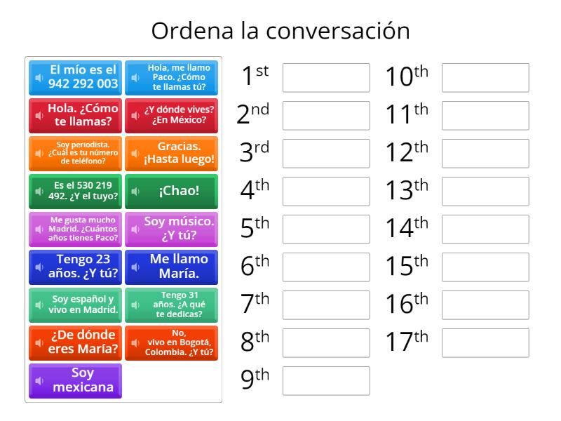 (A1) Español - Dar y pedir información personal - Rank order