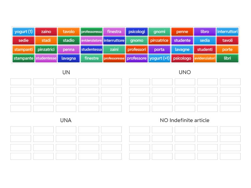 Articolo Indeterminativo (A) - Group sort