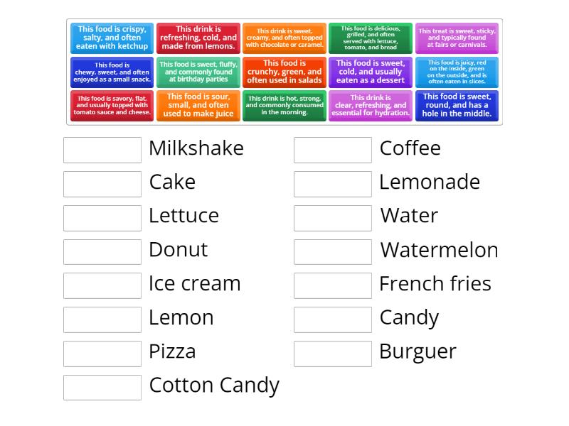 Food adjective - Match up