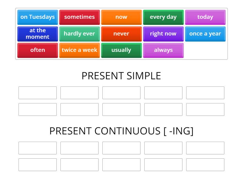 BRAINY 5 [ U5 PRESENT SIMPLE & CONTINUOUS] - Group sort