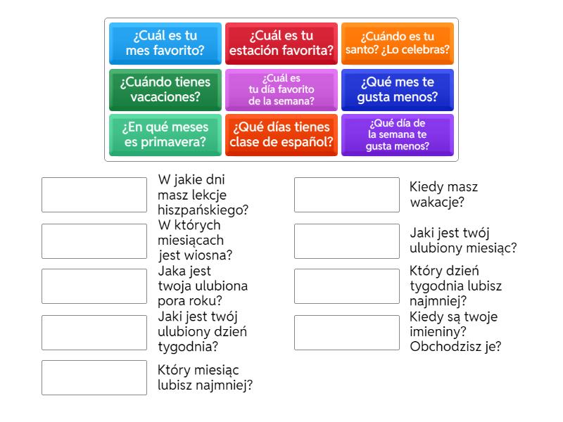 ¿Hablamos? Días de la semana, meses, estaciones del año. - Połącz w pary