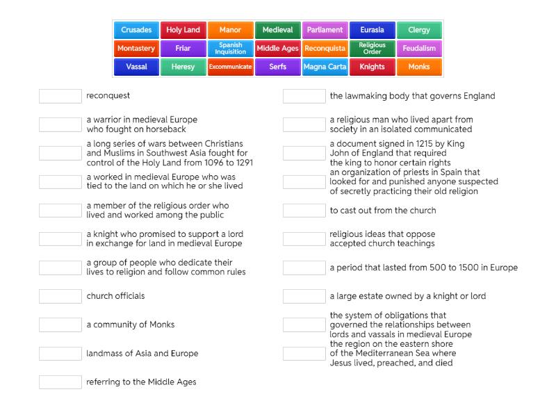 Middle Ages Vocab - Match up