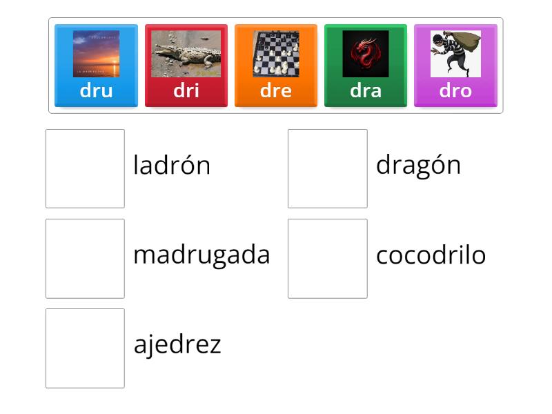 Juego de sílabas dra dre dri dro dru - Une las parejas