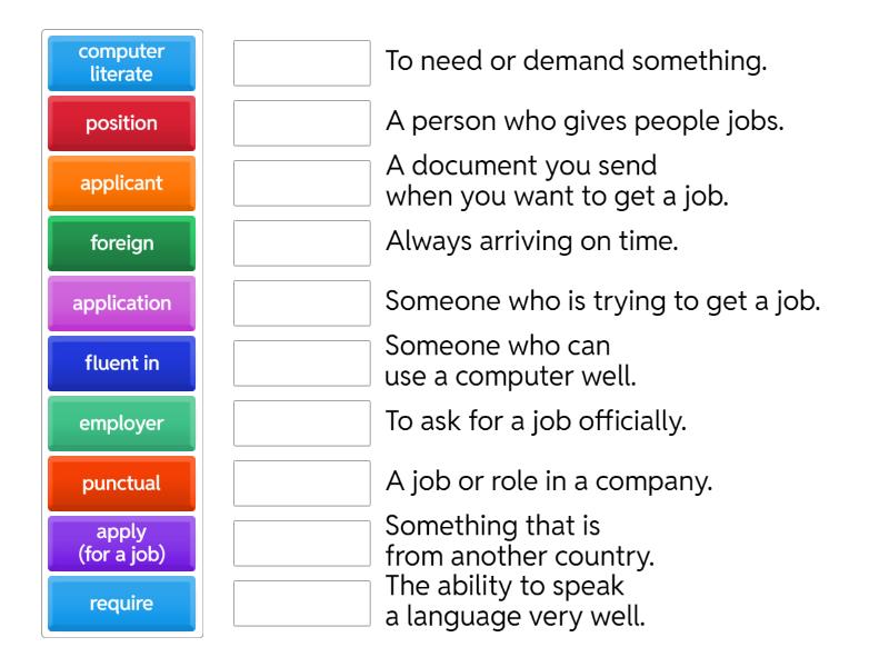 Applying for a job (vocabulary) - Match up