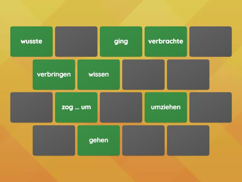 Memory Spiel zu unregelmäßige Verben im Präteritum - Passende Paare