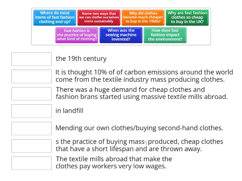 Fast Fashion Quiz - Match up