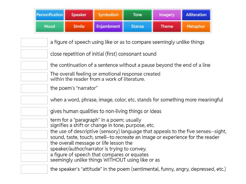 Poetry Terms/Devices to Know - Match up