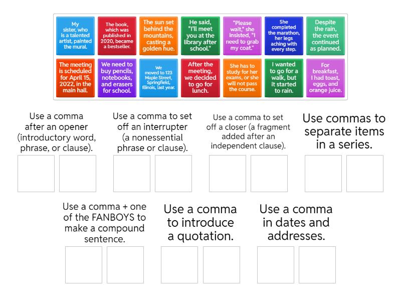Unit 4 Comma Rules Sort - Group sort