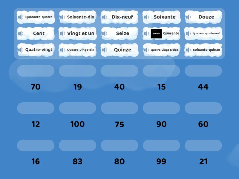 les nombres cardinaux - Match up