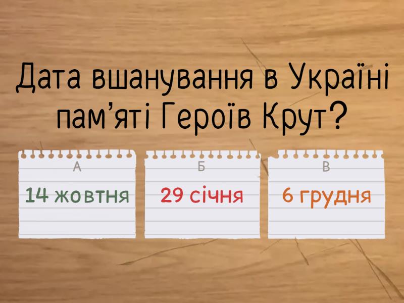 Вікторина до Дня памяті героїв Крут «БІЙ ЗА МАЙБУТНЄ УКРАЇНИ Quiz