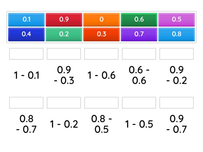 Homework: Subtracting decimal numbers - Match up