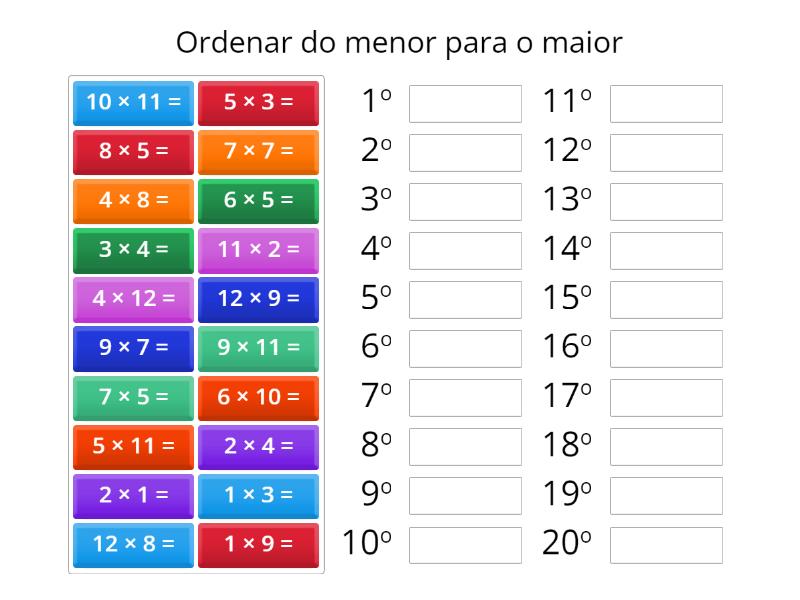 Ordenando as tabuadas - Orden correcto