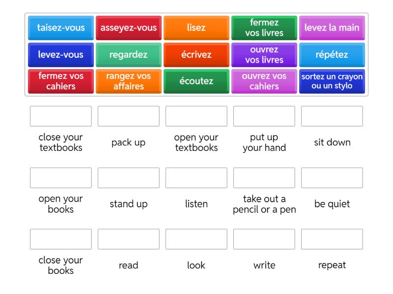 Primary French: Classroom Instructions - Match up