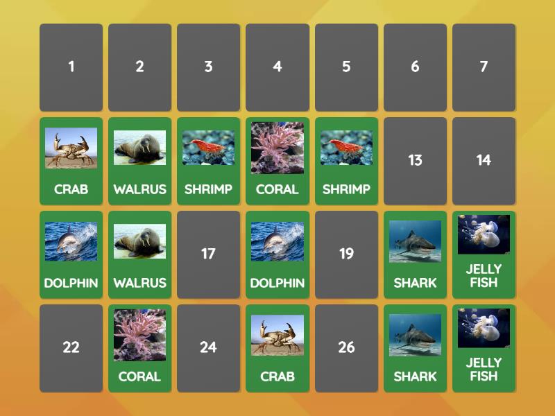 OCEAN ANIMALS MEMORY GAME - Matching pairs