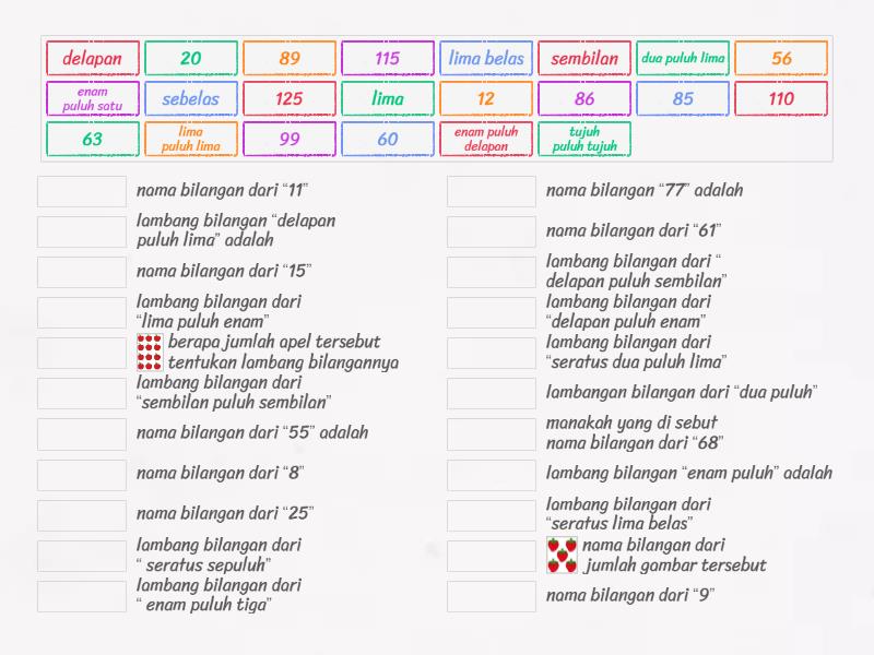 nama bilangan dan lambang bilangan - المطابقة