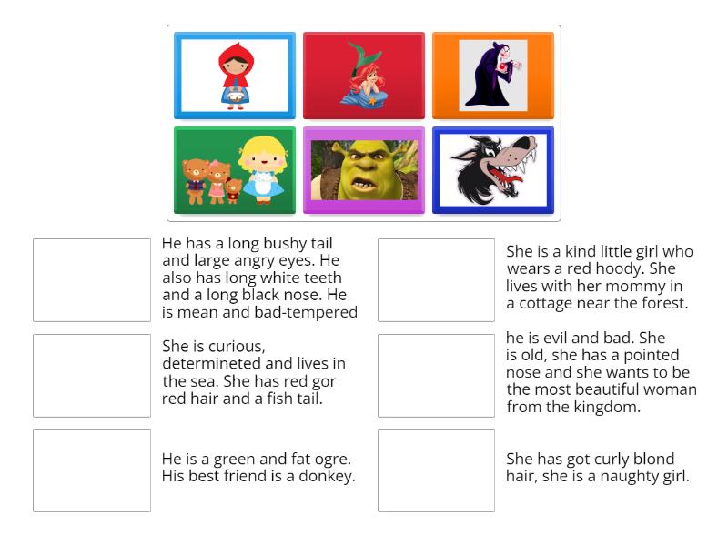 Describing the characters from fairytales - Une las parejas