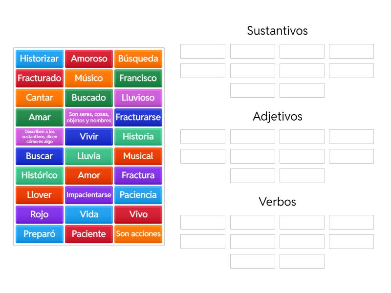 Sustantivos, adjetivos y verbos - Group sort