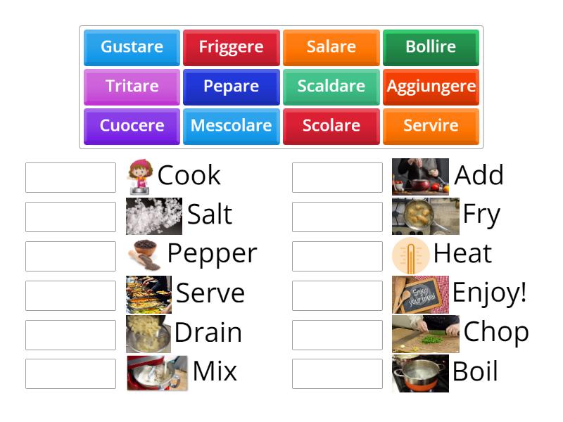 Lesson 10: La Cucina - Key Cooking Prep. Words - Match up