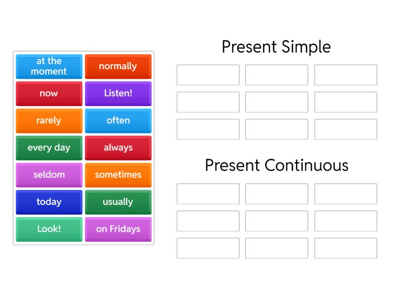 Present Simple and Present Continuous (time expressions) - Group sort