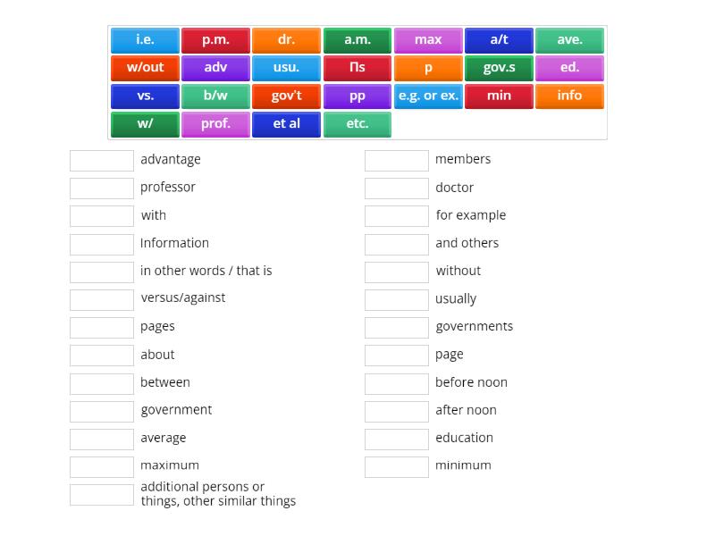 Abbreviations - Match up