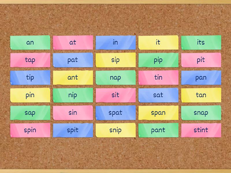 Jolly Phonics - s a t i p n - words for blending - Flip tiles
