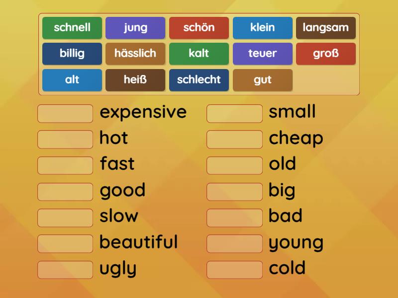 basic adjectives in German - Adjektive A1 - Match up