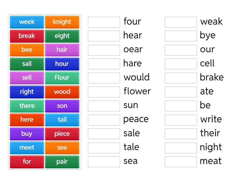 Homophones 1 - Match up