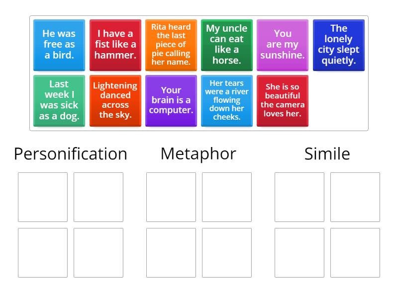 Figures of Speech: Personification, Metaphor & Simile - Group sort