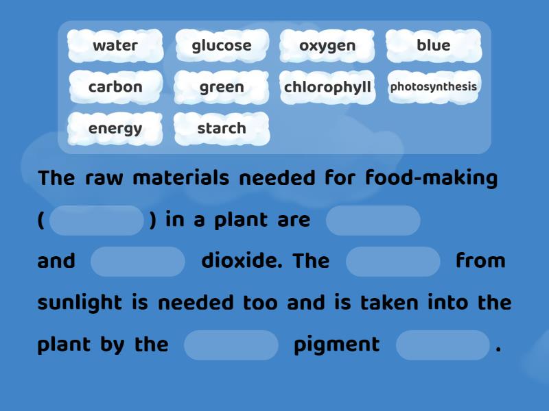 Photosynthesis Fill In the Blanks - Complete the sentence