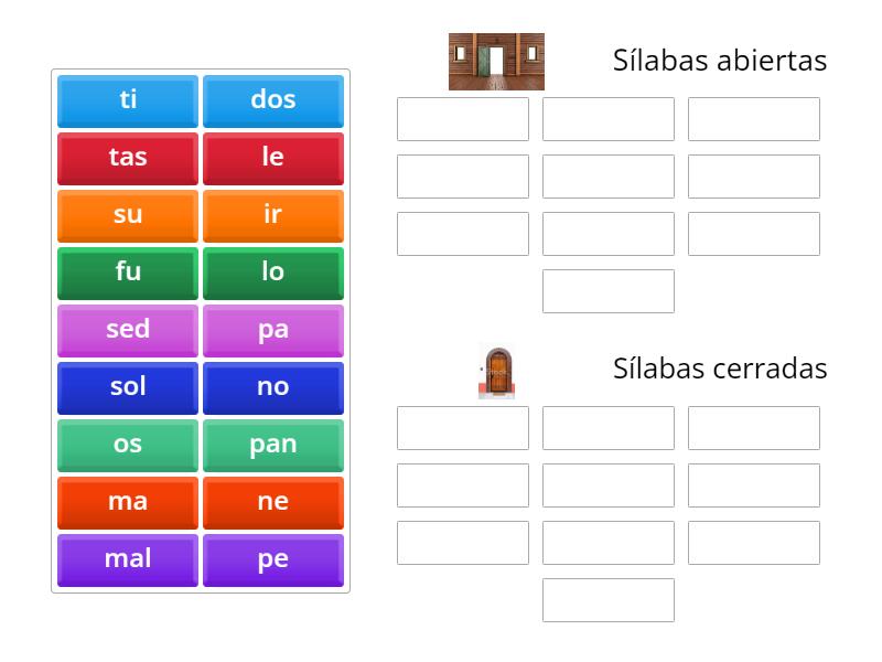 Sílabas abiertas y sílabas cerradas - Group sort