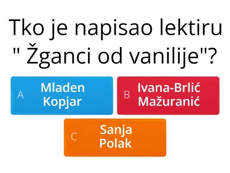 Lektira Žganci od Vanilije - Quiz