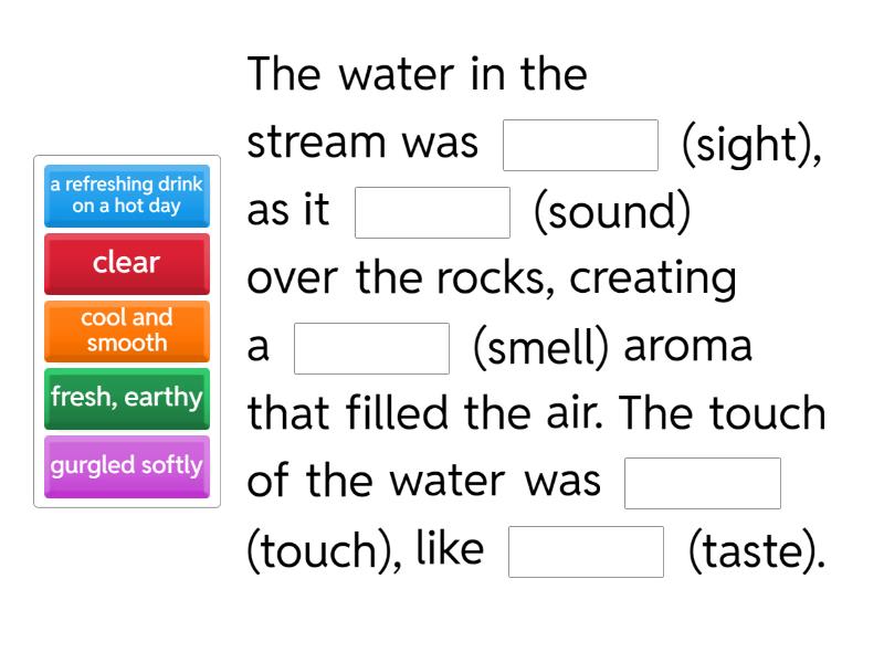 Descriptive Writing - using the five senses - Complete the sentence