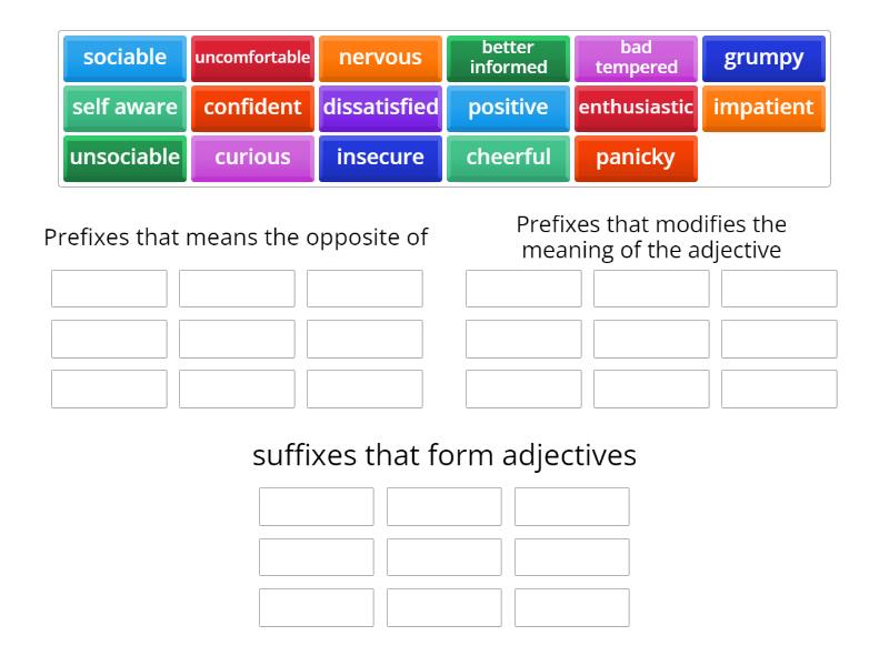 prefixes and suffixes - Group sort