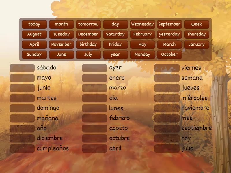 Vocabulario: el calendario hispano - Match up