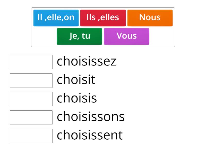Verbe choisir au présent de l'indicatif - Match up