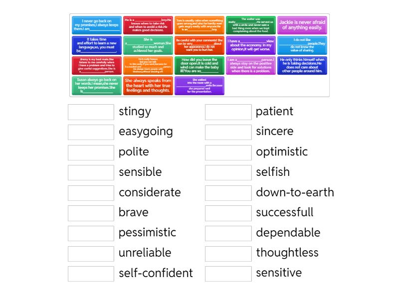 PERSONALITY TRAITS - Match up
