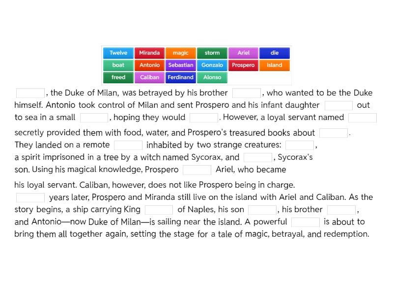 The Tempest summary - Complete the sentence
