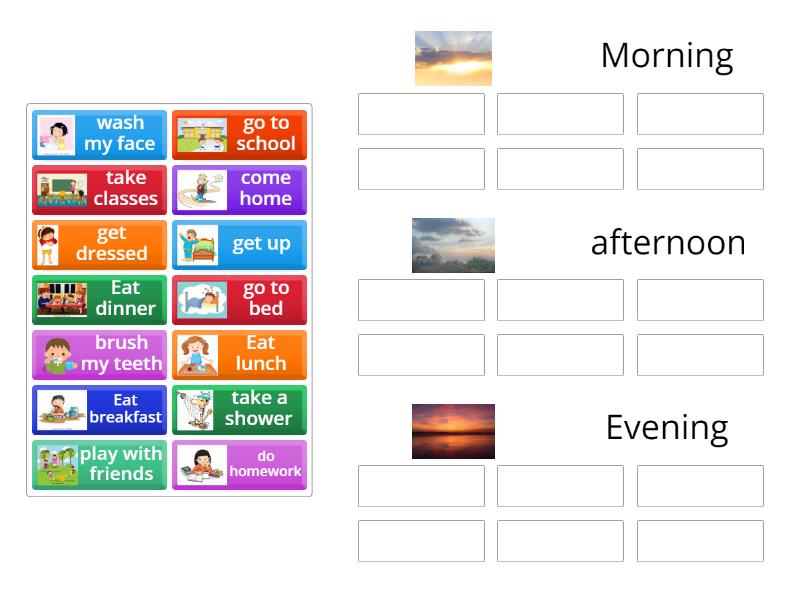 Daily routines morning afternoon night - Group sort