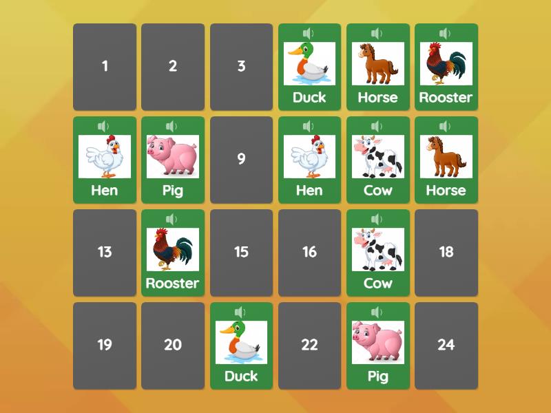 Farm animals Memory Game - Matching pairs