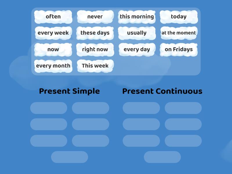 Present Simple vs Present Continuous: Time expressions - Group sort