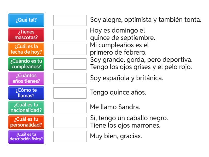 Y7 Spanish role play - basic questions and answers - Match up