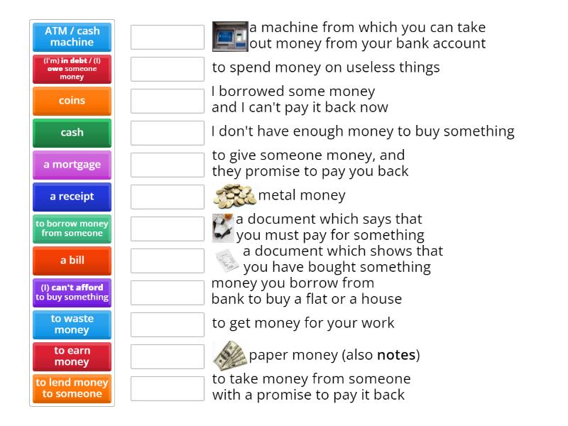 Money Vocabulary - Match up